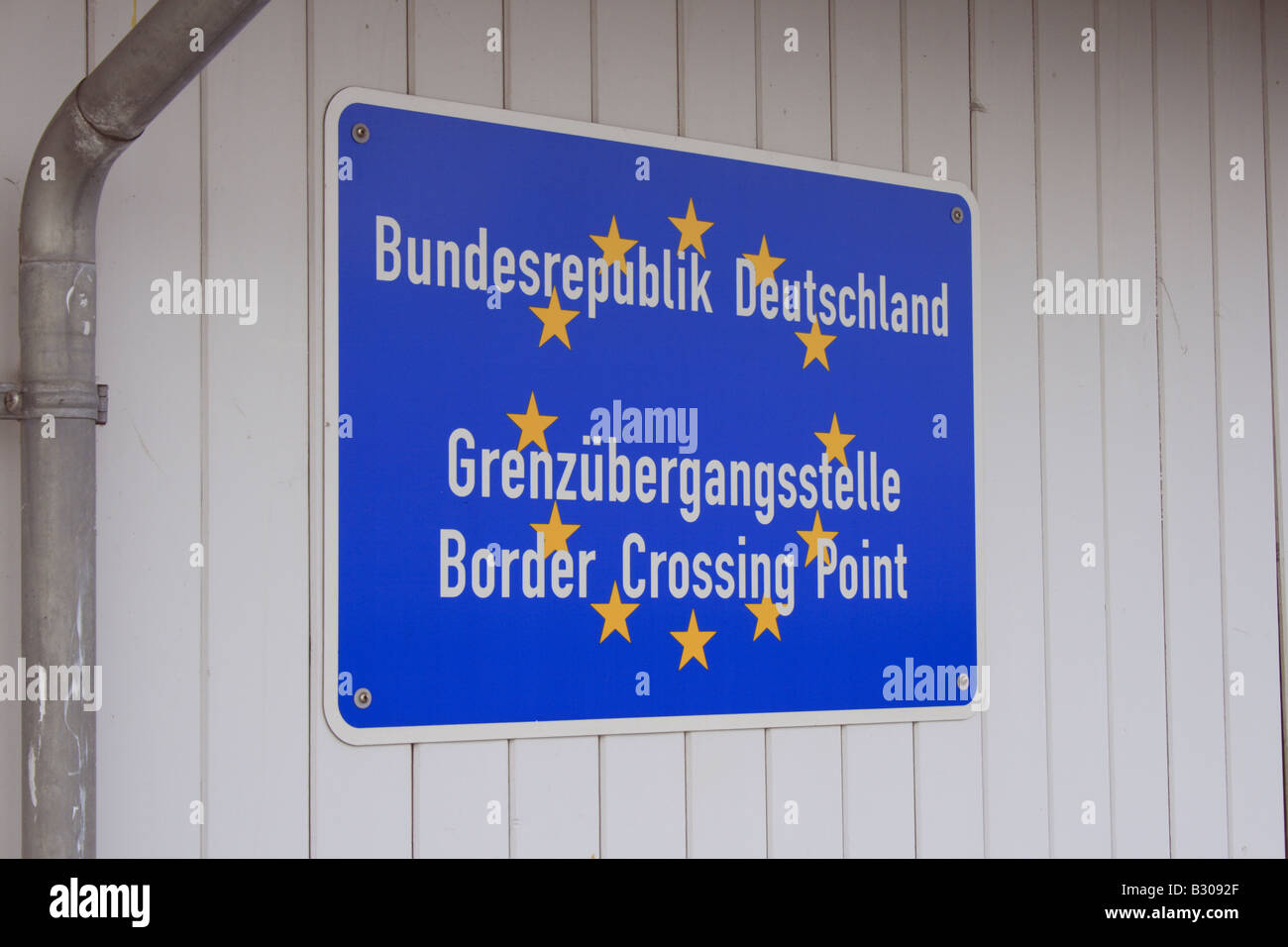 border crossing point sign at the pier of Seebruecke Heringsdorf ...