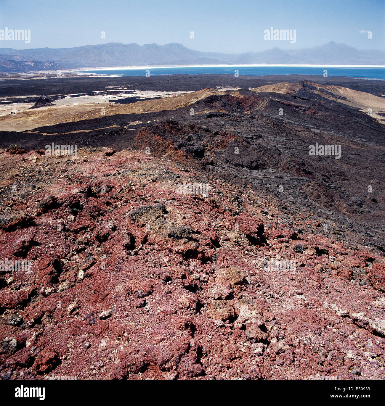 Djibouti, Garrayto. Red volcanic debris from the explosion crater of ...