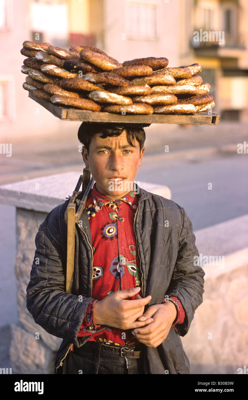 Young simitci Simit seller at the Kucuk Esat Pazar Ankara Turkey 680512 ...