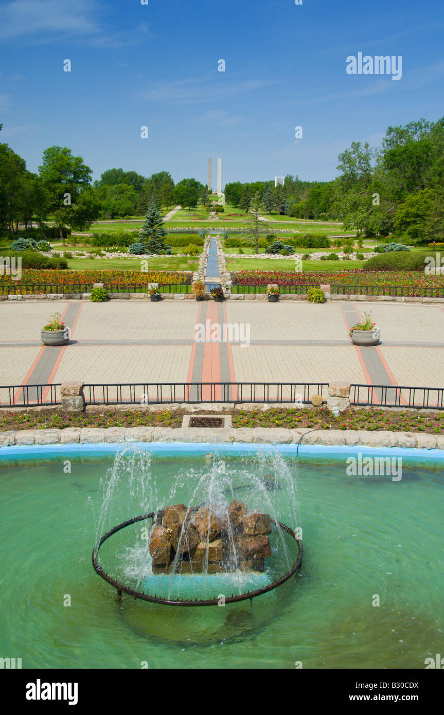 The formal fountains and gardens of the International Peace Gardens on ...