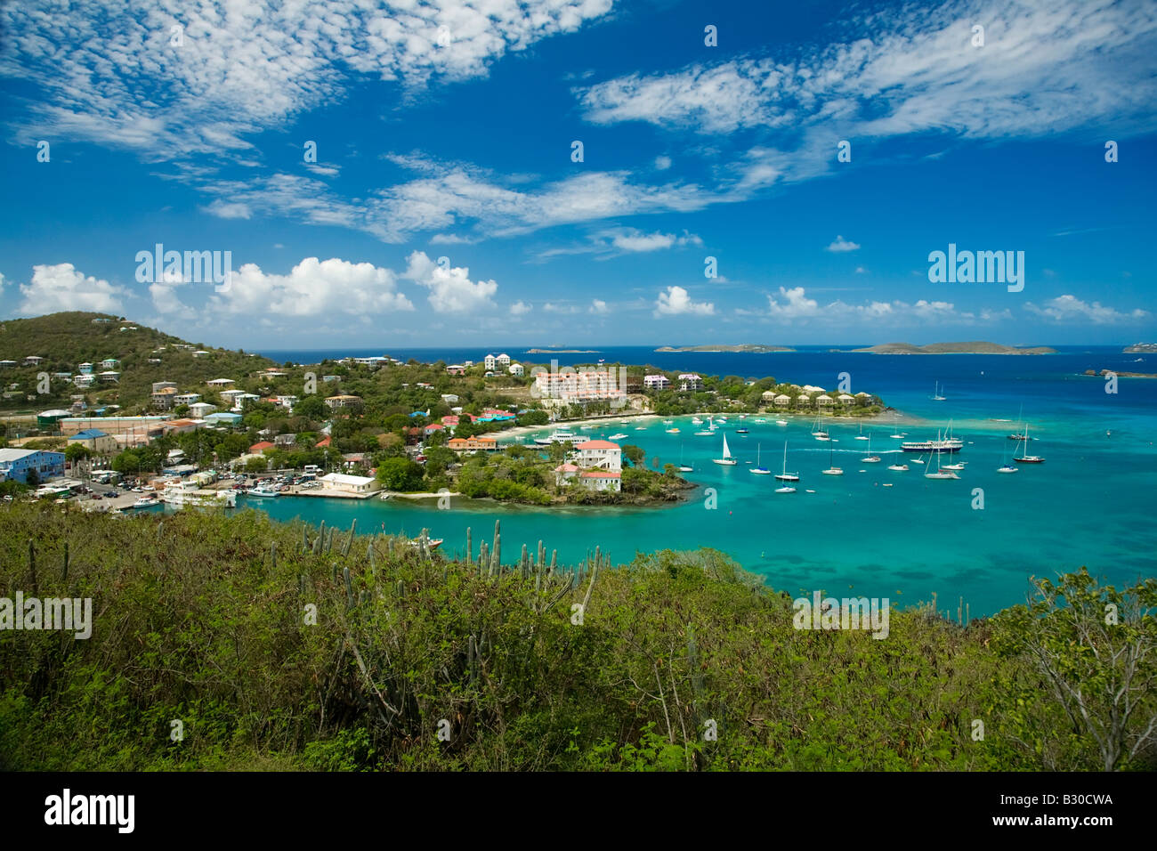 Cruz Bay harbor on the caribbean island of St John in the US Virgin ...