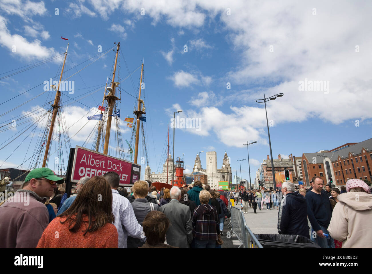 Liverpool Merseyside England UK July Long queue of people on Strand ...