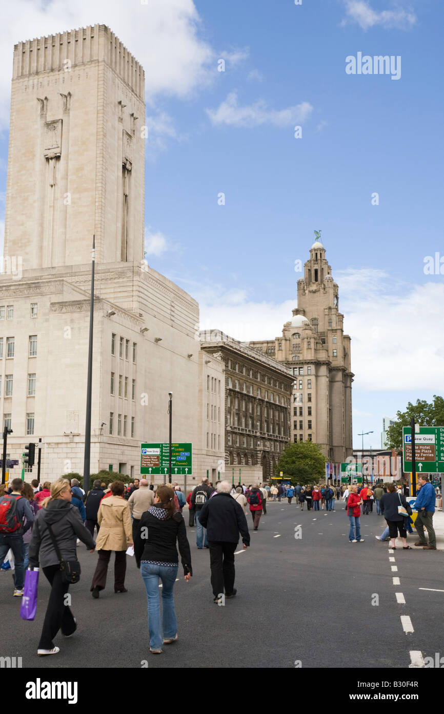 Liverpool Merseyside England UK View along The Strand road traffic-free ...