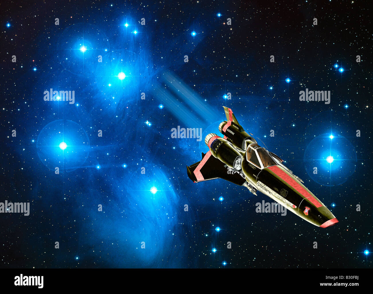 computer generated space vehicle flying across starry sky Stock Photo ...