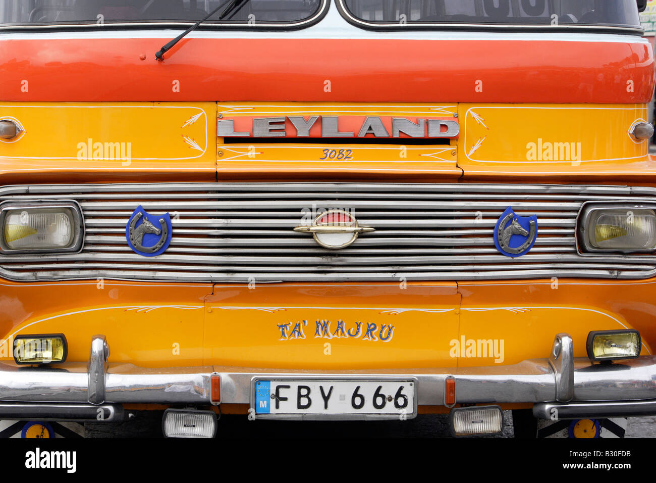 Classic Malta Bus, front close-up Stock Photo - Alamy