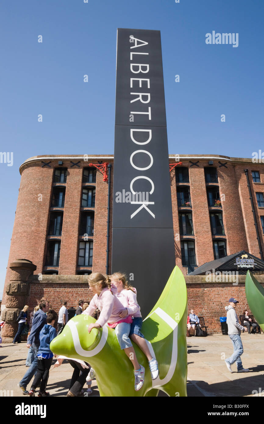 Liverpool Merseyside England UK Lambbanana sculpture and name sign ...