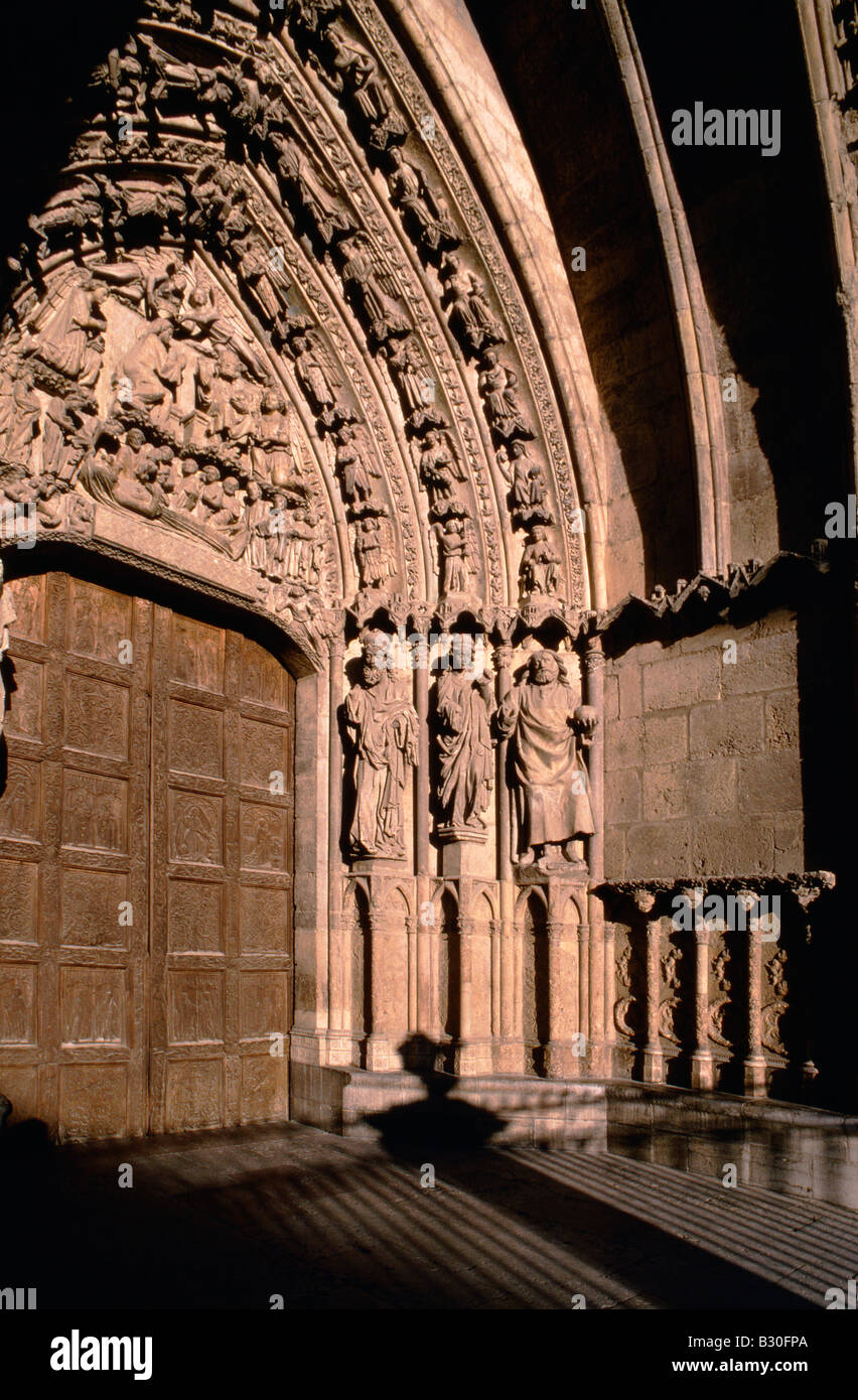 One of the triple doorways on the gothic west facade of the Santa Maria ...