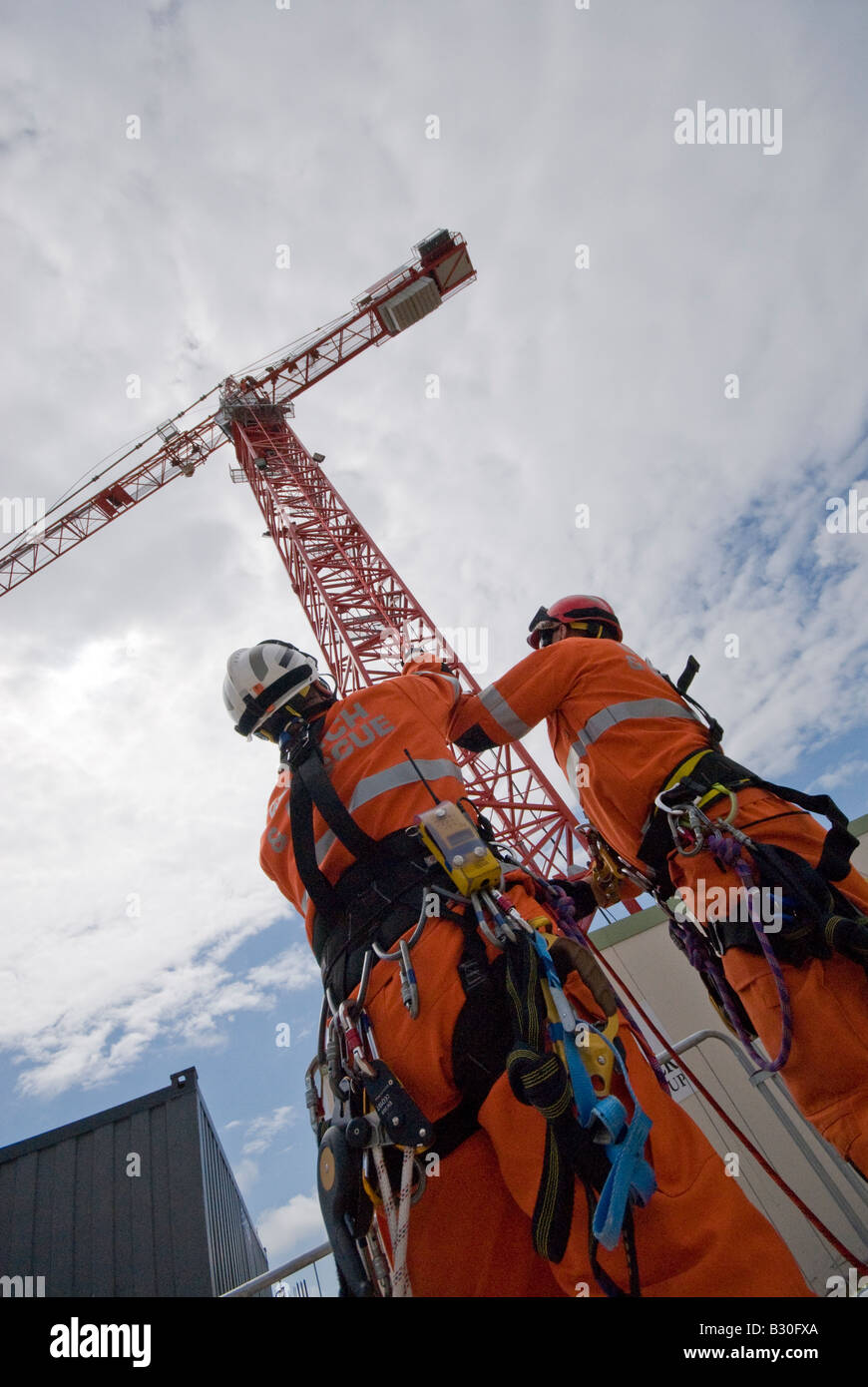 Fire & Rescue practice on Tower Crane Stock Photo - Alamy