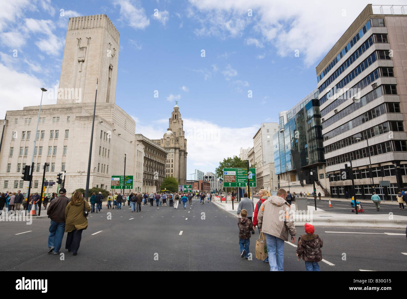 Liverpool Merseyside England UK View along The Strand road traffic-free ...