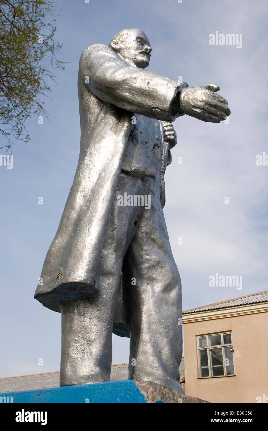 Silver Lenin statue with outstretched hand in the Caucasus region of ...