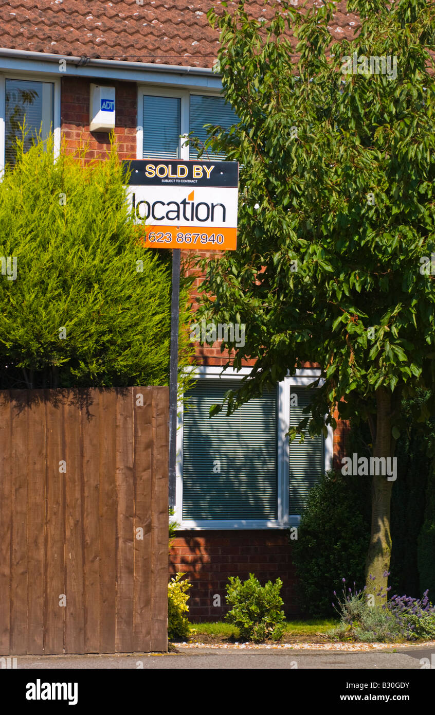 Sold sign outside house in village of Edwinstowe Nottinghamshire ...