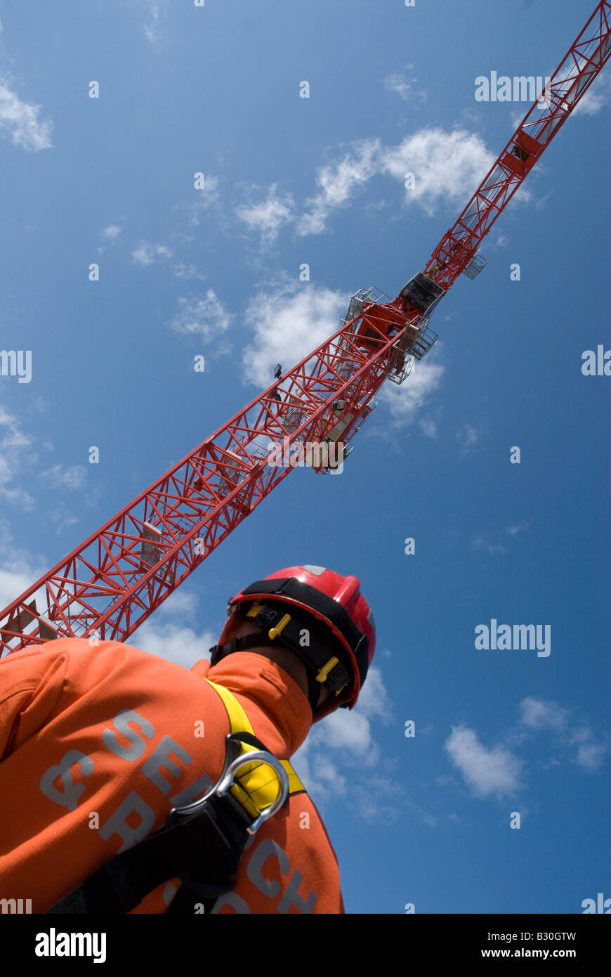 Fire & Rescue practice on Tower Crane Stock Photo - Alamy