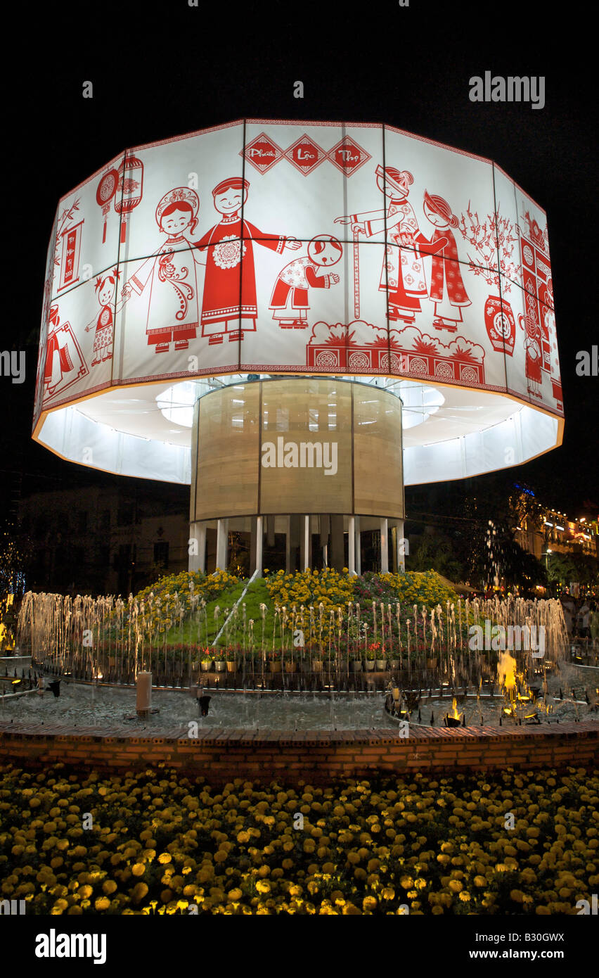 Tet decorations at night Nguyen Hue Saigon Vietnam Stock Photo - Alamy
