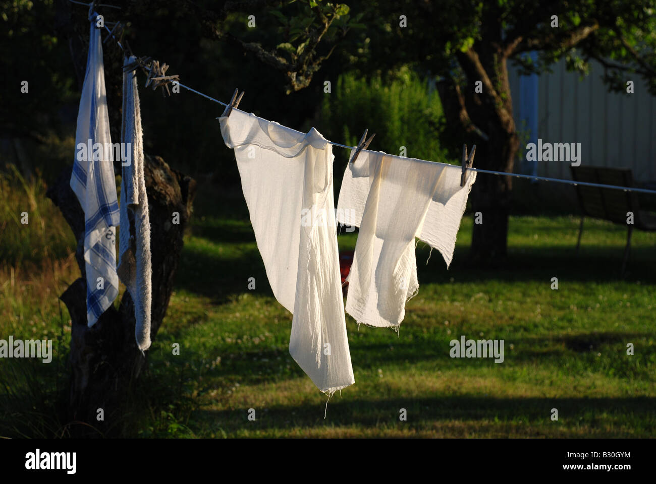 Laundry on a clothes line Stock Photo - Alamy