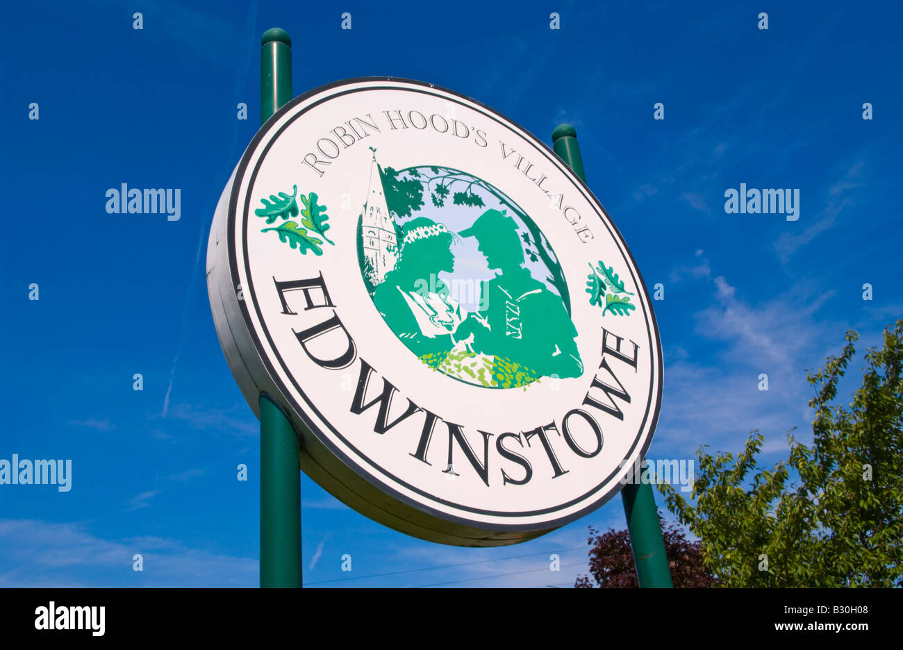 ROBIN HOOD'S VILLAGE sign entering Edwinstowe Nottinghamshire England ...