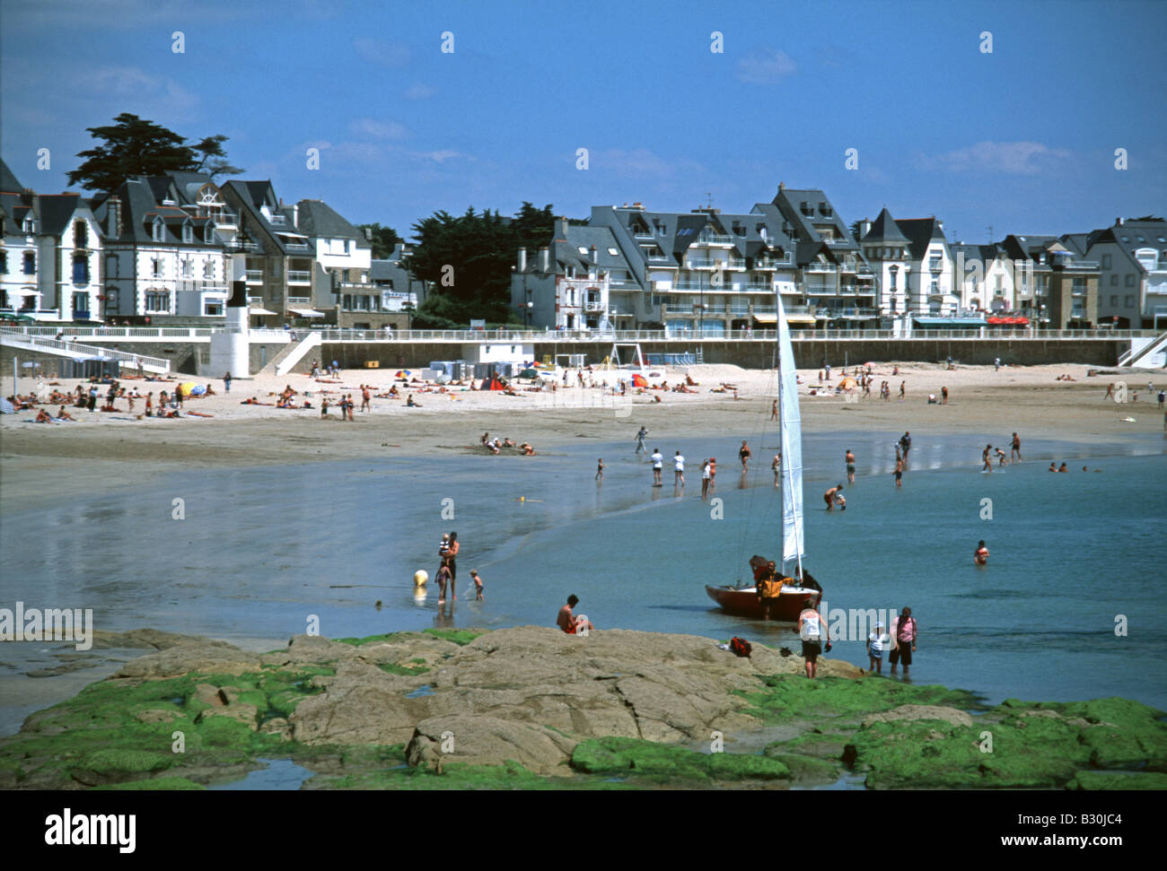 The beach at Quiberon Town on the Quiberon Peninsula in the Morbihan ...