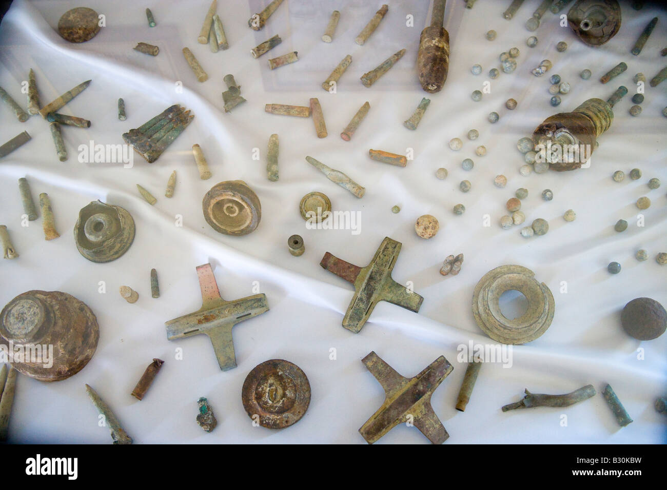 Battlefield artifacts exhibited in a war museum in Gallipoli Canakkale ...