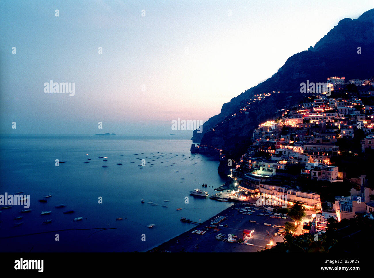 The town of Positano in the evening, Italy Stock Photo - Alamy
