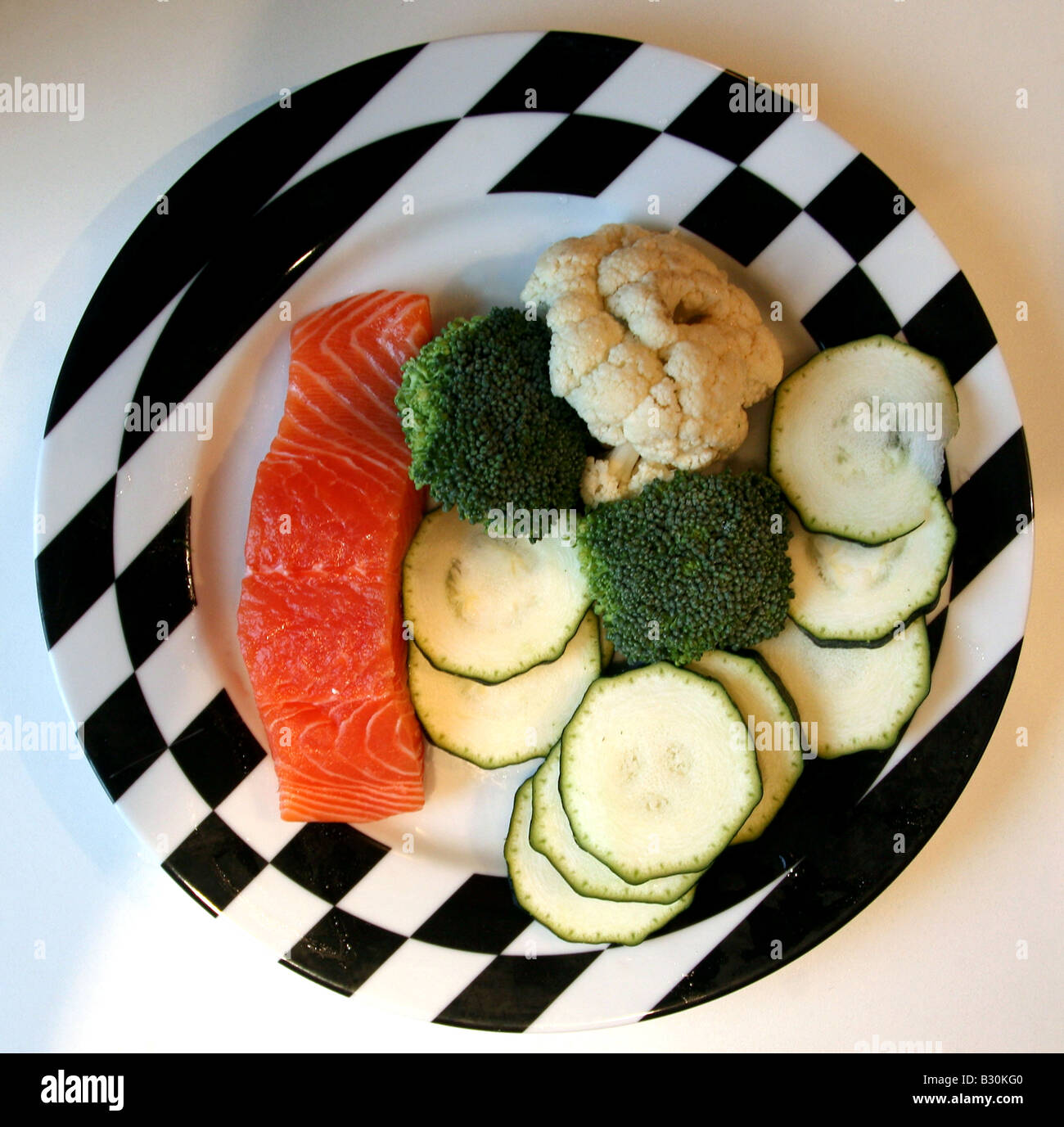 Healthy meal of salmon & vegetables (before cooking Stock Photo - Alamy