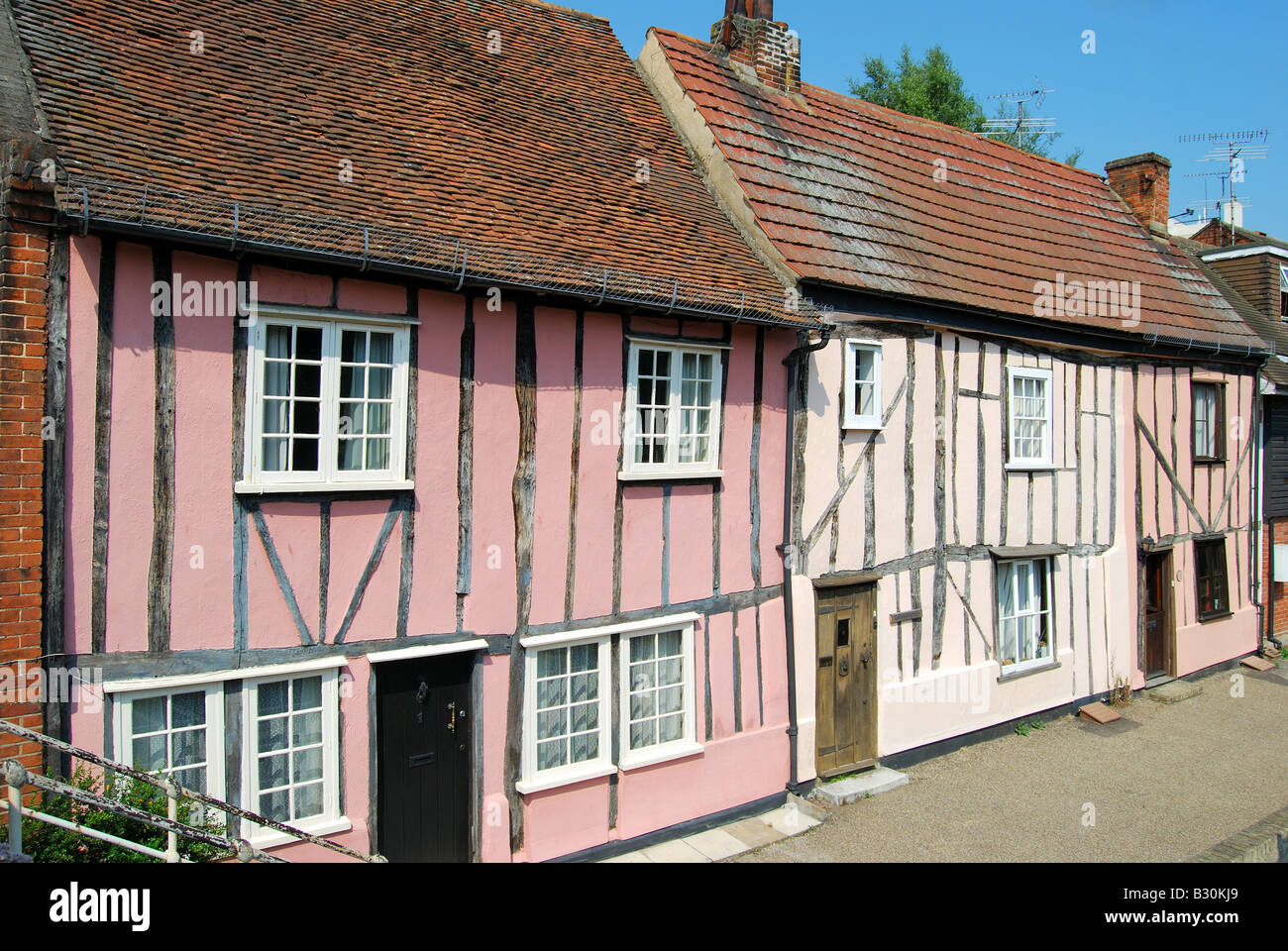 17th Century timber-framed cottages by River Colne, Riverside Walk ...