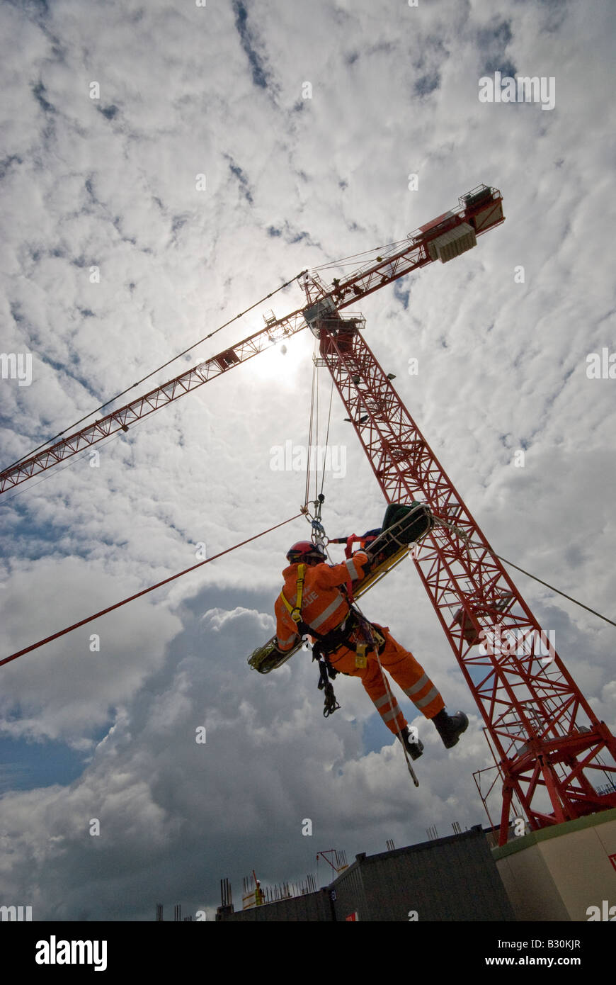 Fire & Rescue practice on Tower Crane Stock Photo - Alamy