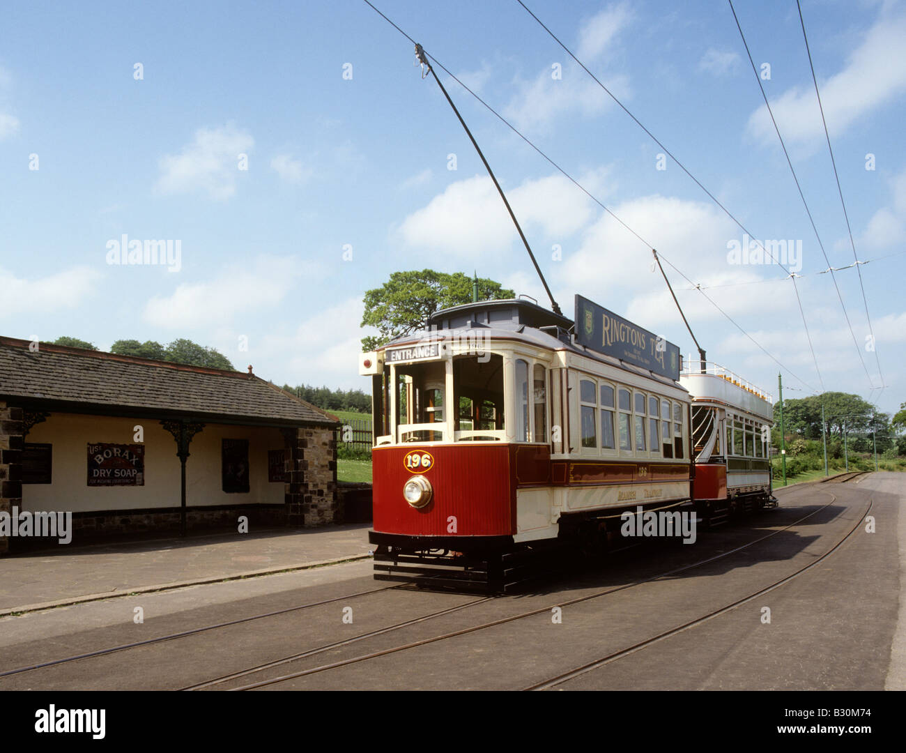 UK England County Durham Beamish Open Air Museum trams waiting for ...