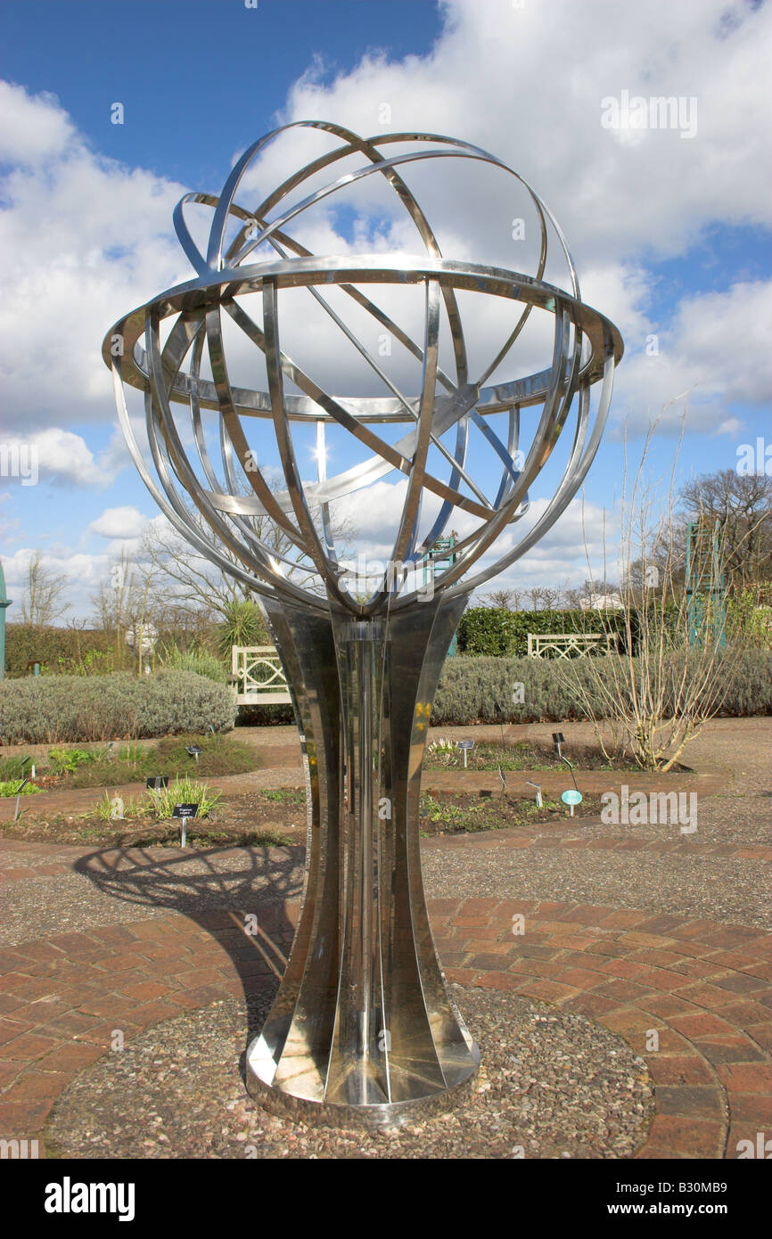 Modern design, globe style sundial at Wisley RHS Gardens, Surrey Stock ...