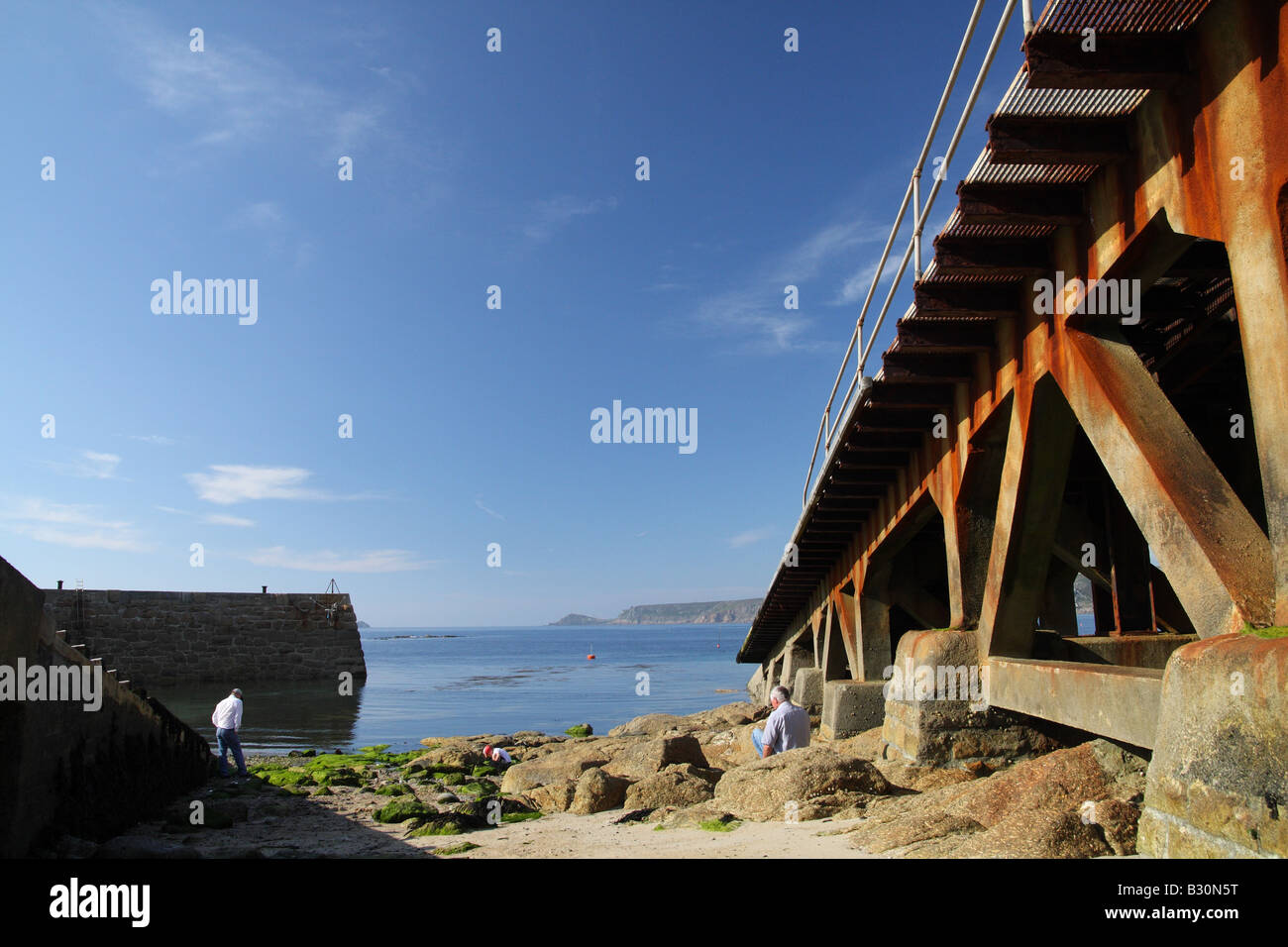 The slipway at the RNLI lifeboat station at Sennen Cove in Cornwall in ...
