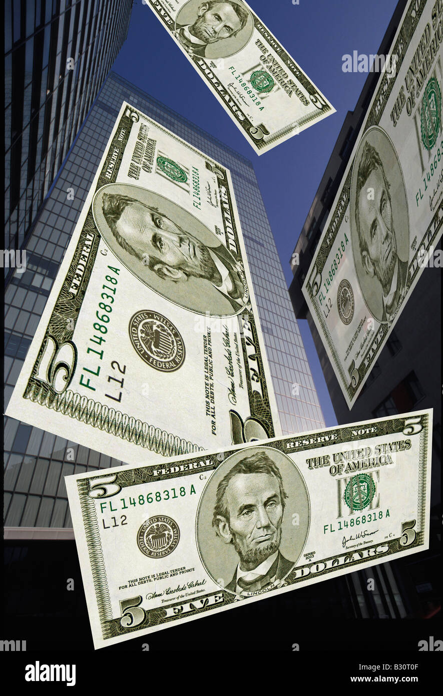 photomontage US dollar with modern buildings Stock Photo - Alamy