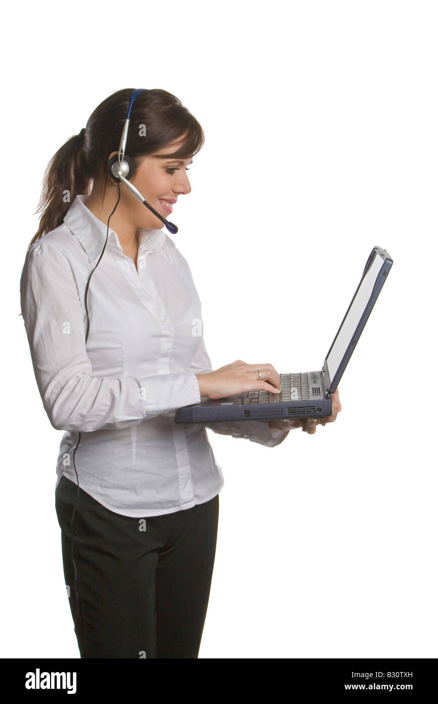 Woman with Head set Stock Photo - Alamy