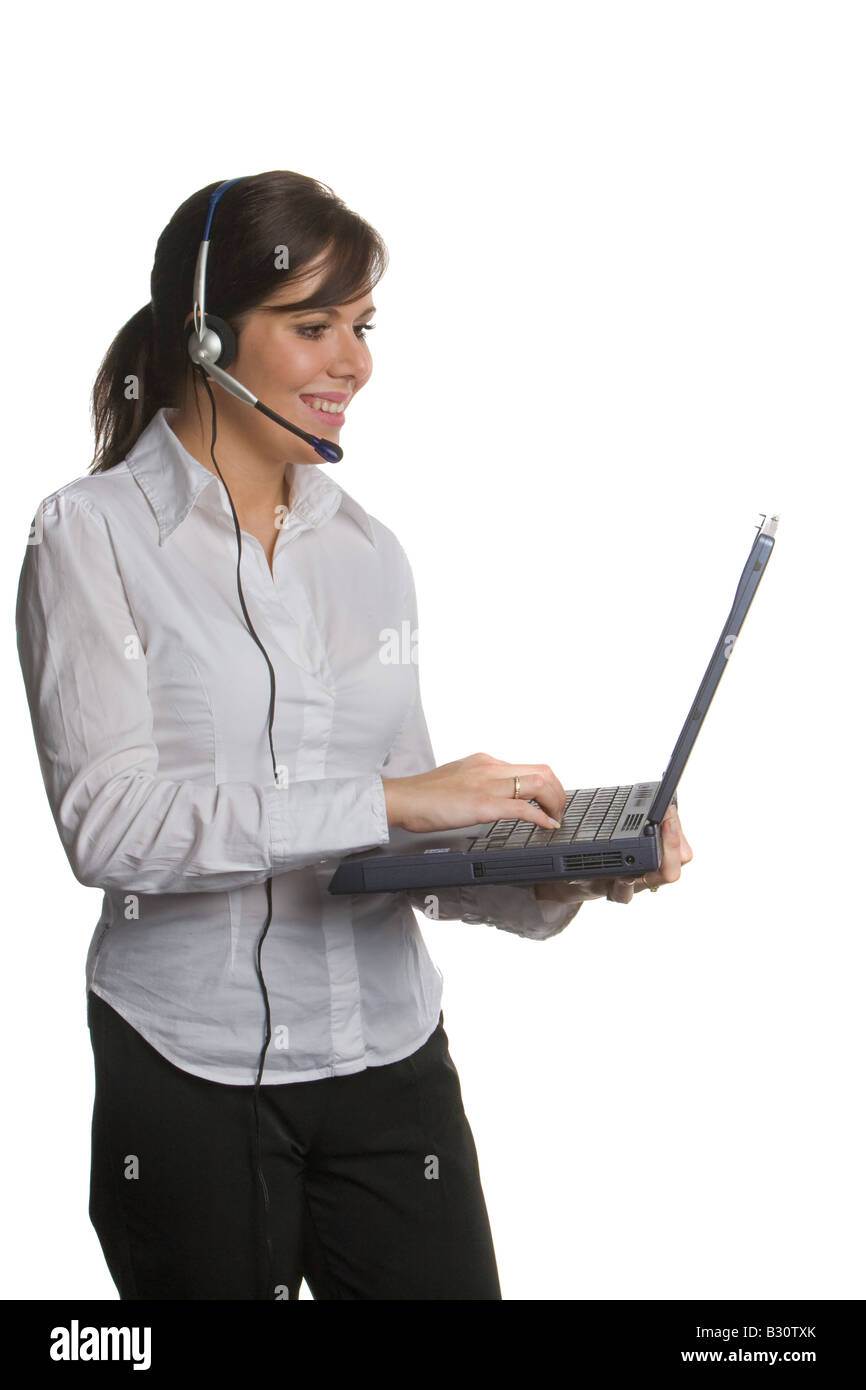 Woman with Head set Stock Photo - Alamy