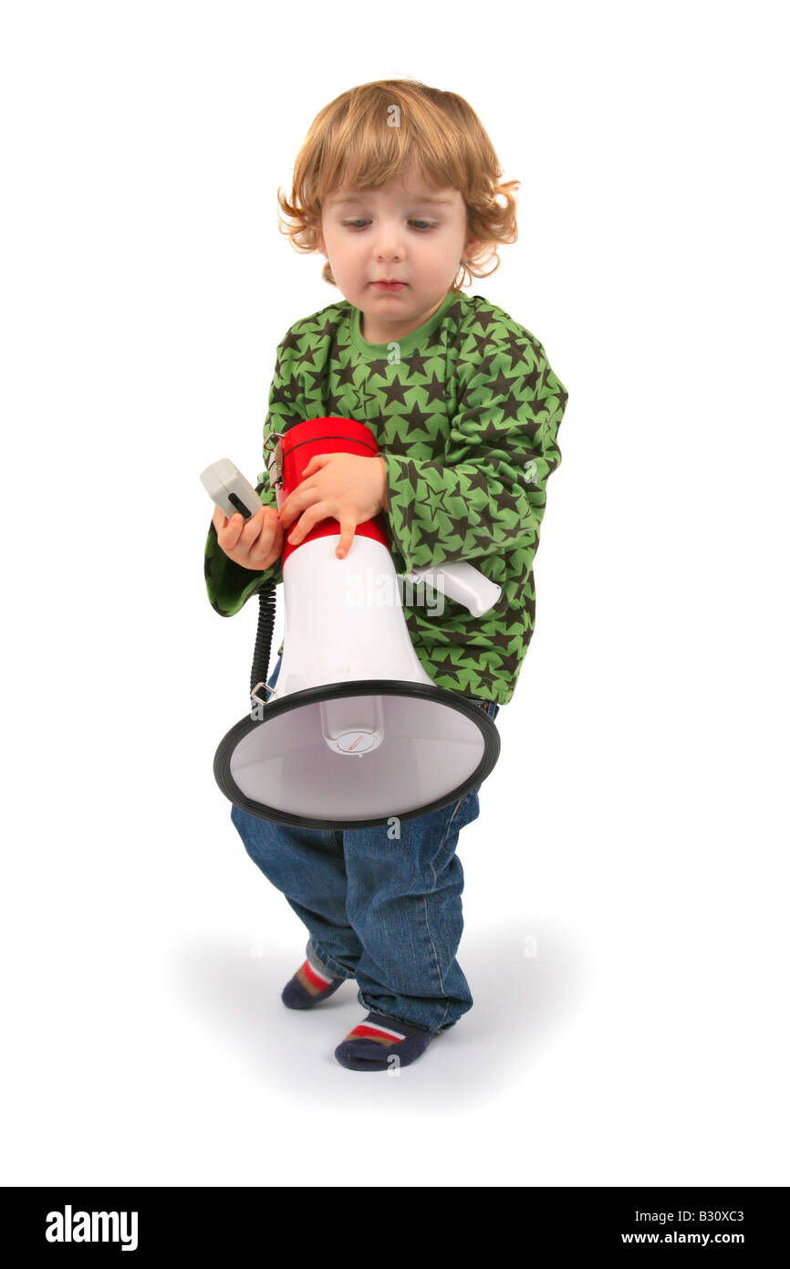 small boy with megaphone Stock Photo - Alamy