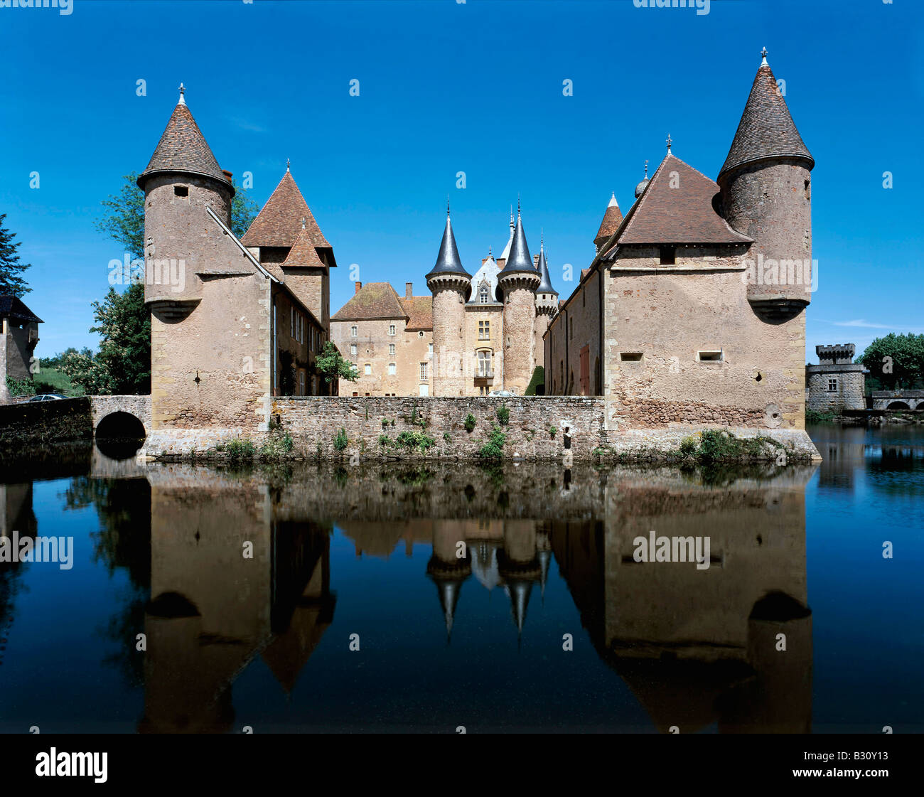 La Clayette castle château moat moated water reflection medieval ...