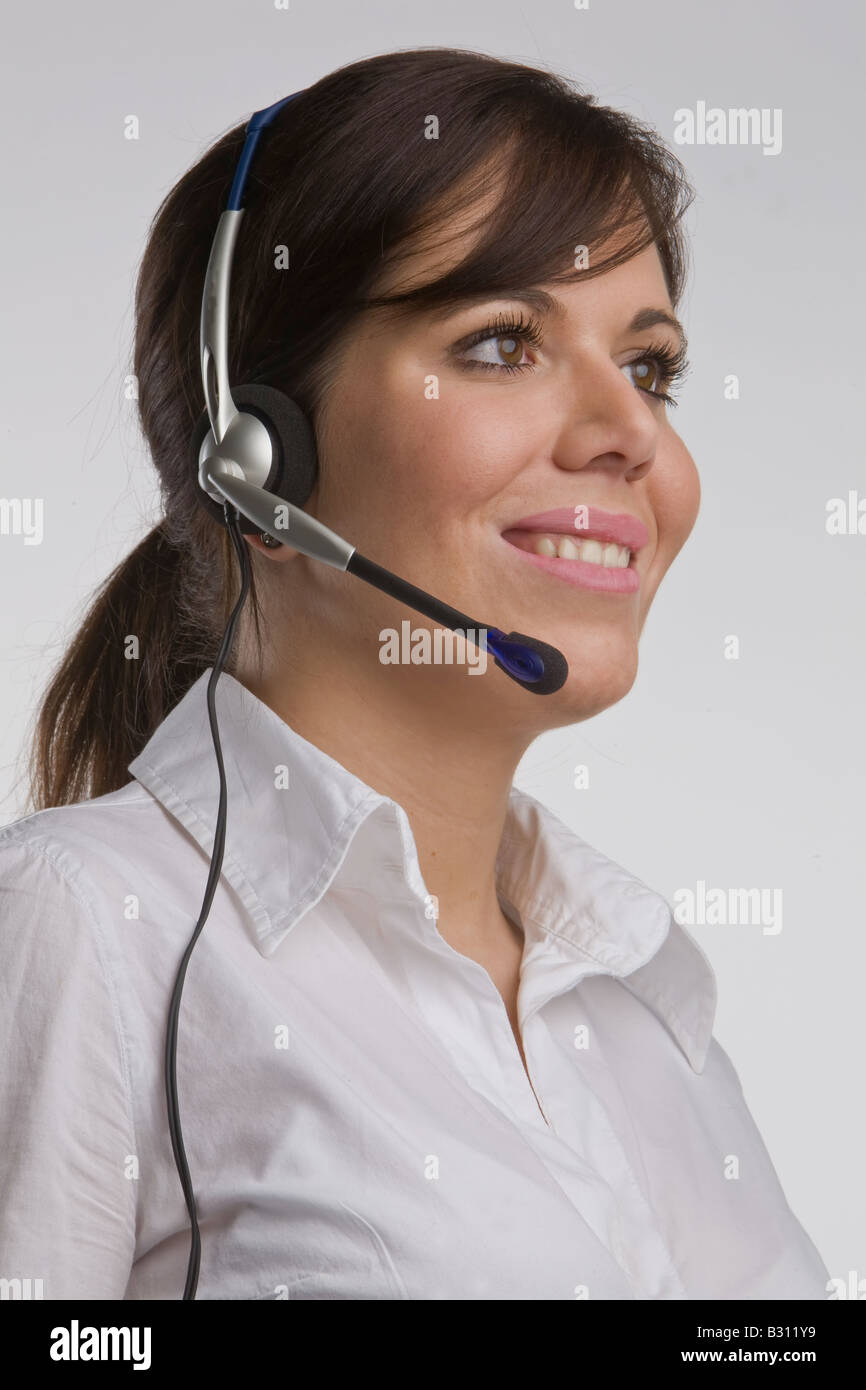 Woman with Head set Stock Photo - Alamy