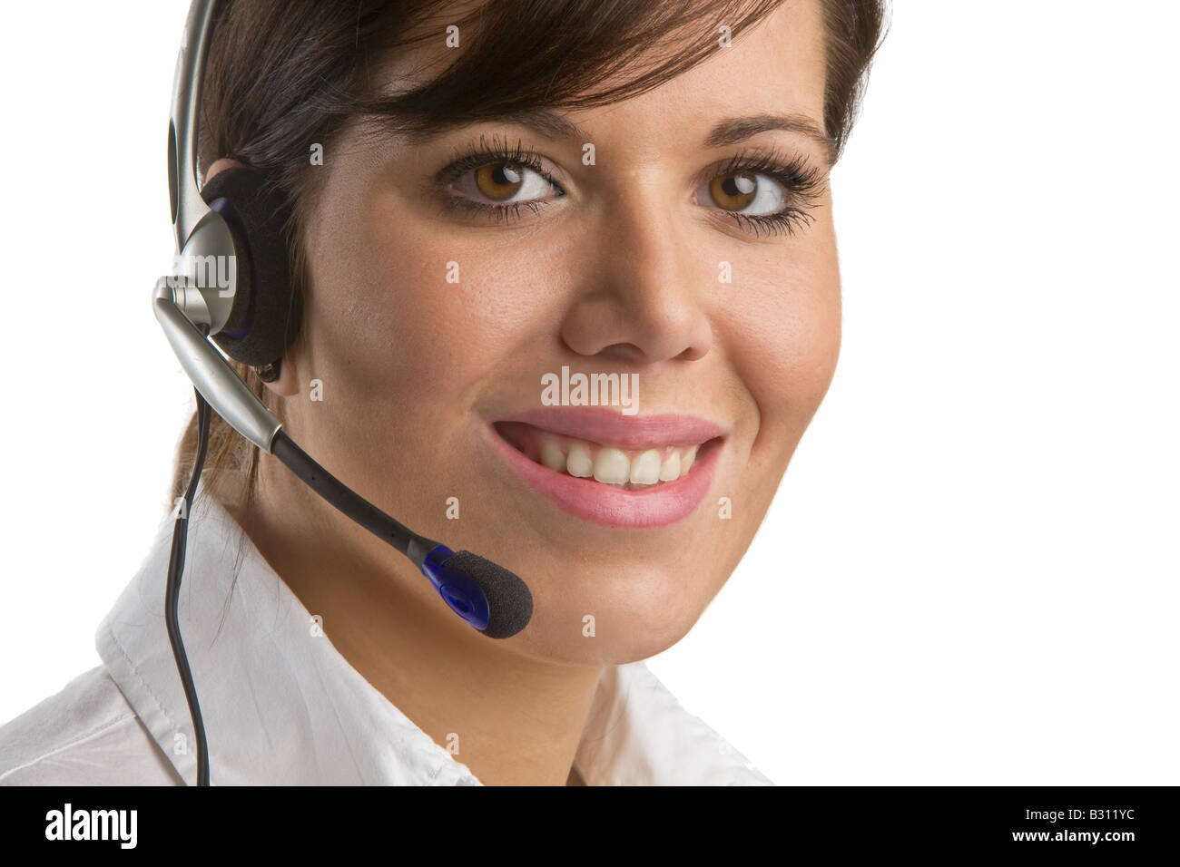 Woman with Head set Stock Photo - Alamy
