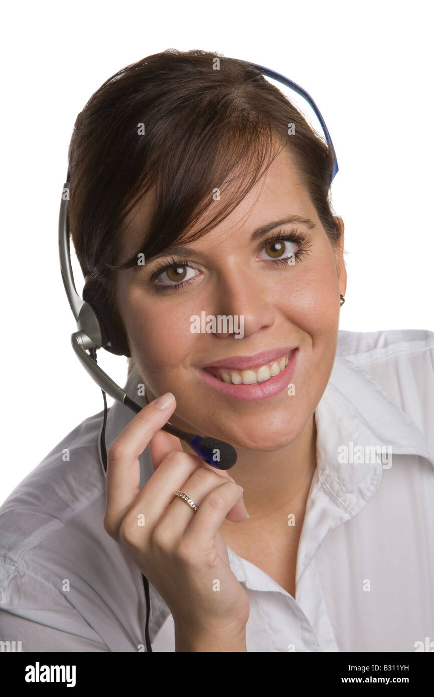 Woman with Head set Stock Photo - Alamy