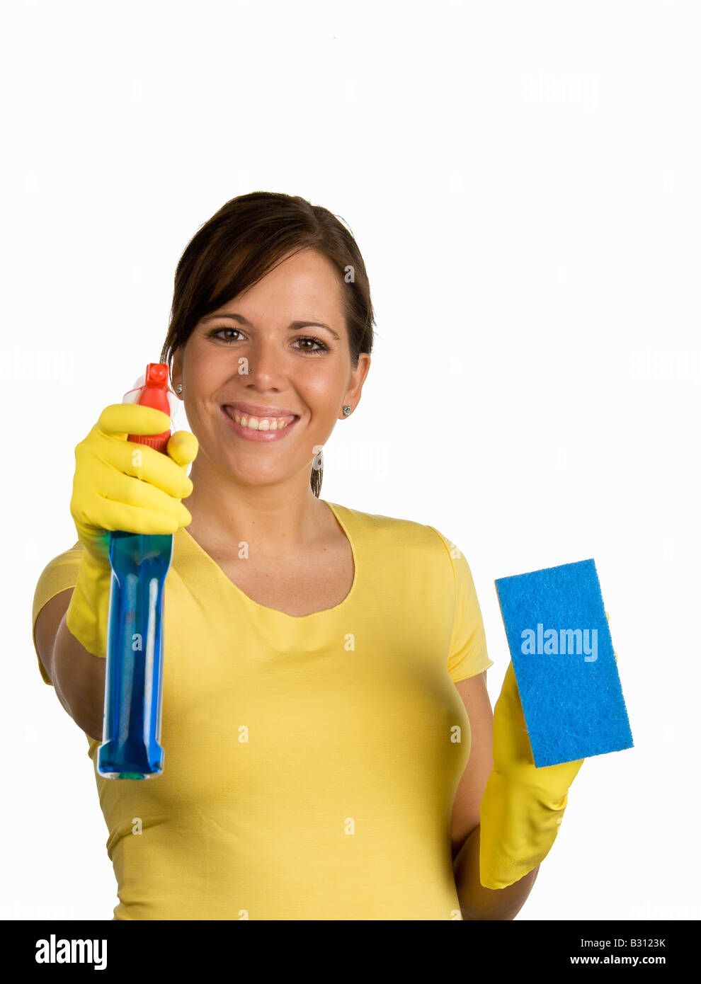 Woman with cleaning agent Stock Photo - Alamy