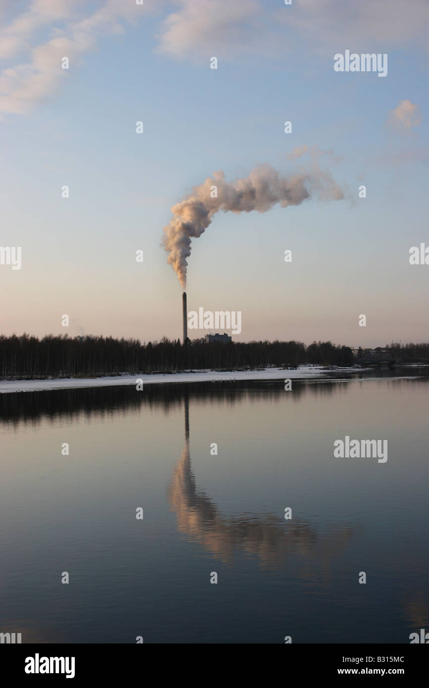 Power station emissions reflected in the river in Oulu Finland Stock ...