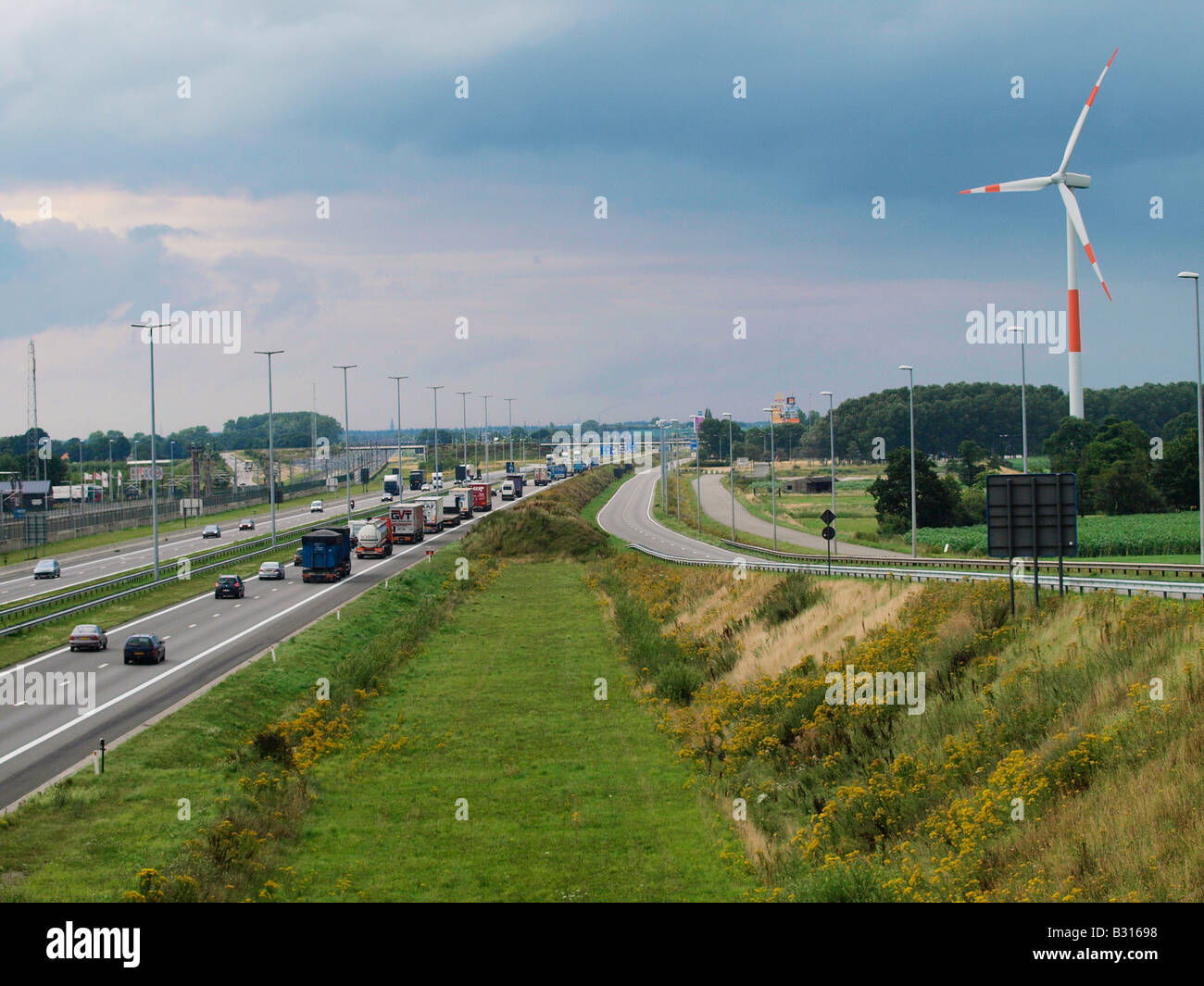 An almost endless stream of trucks driving north towards the ...