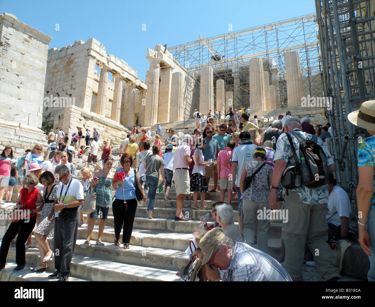People climbing up the acropolis of Athens Greece Stock Photo - Alamy