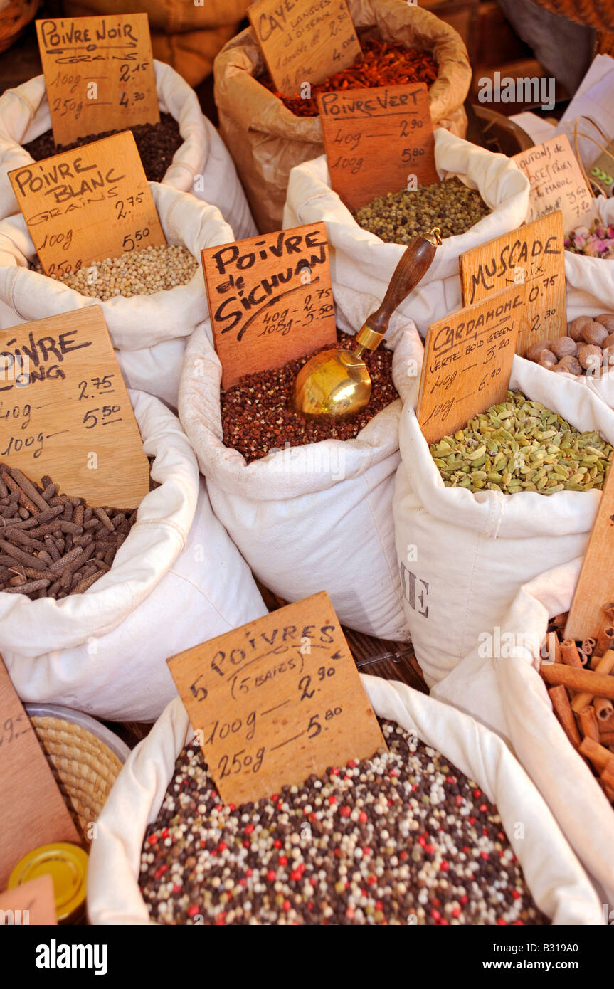 HERBS AND SPICES STALL IN FRENCH MARKET Stock Photo - Alamy