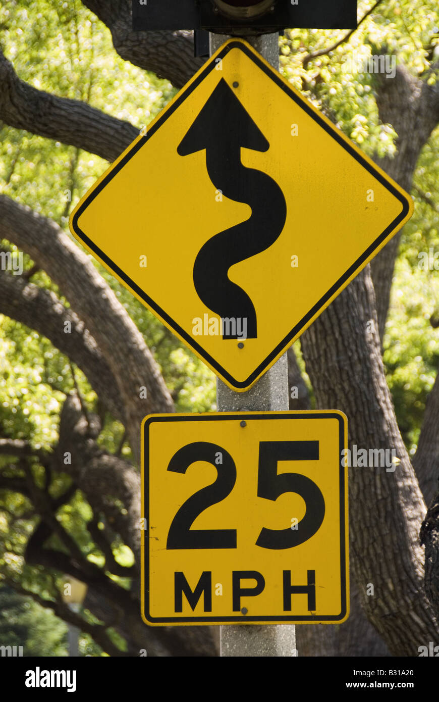 Curve ahead sign on street Stock Photo - Alamy