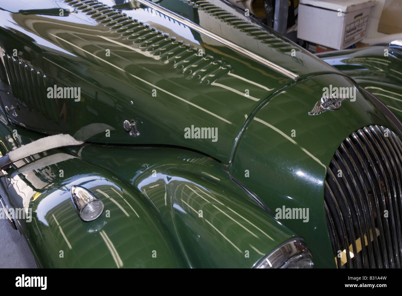 Detail of hood and grille on Morgan sports car Stock Photo - Alamy