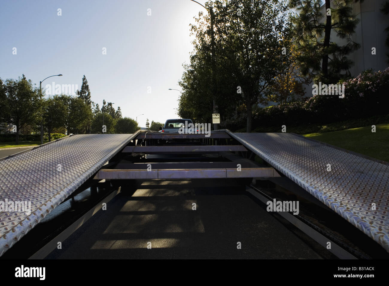 Rear view of trailer Stock Photo - Alamy