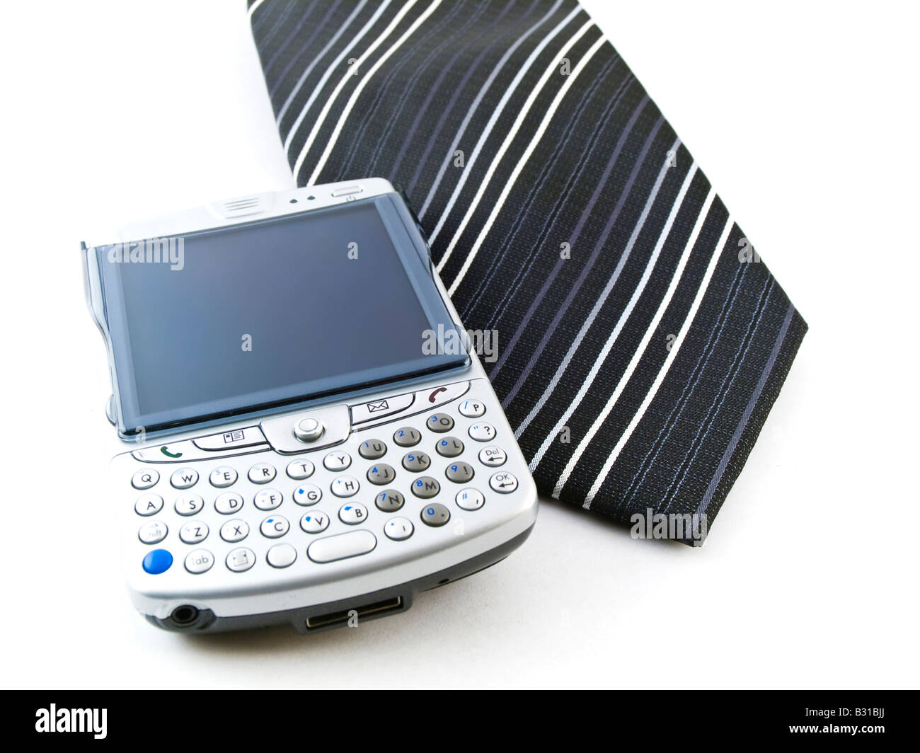 Mobile Phone and Tie on White Background Stock Photo - Alamy
