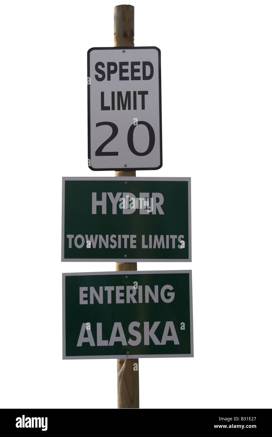 three road signs on a pole - hyder, alaska Stock Photo - Alamy