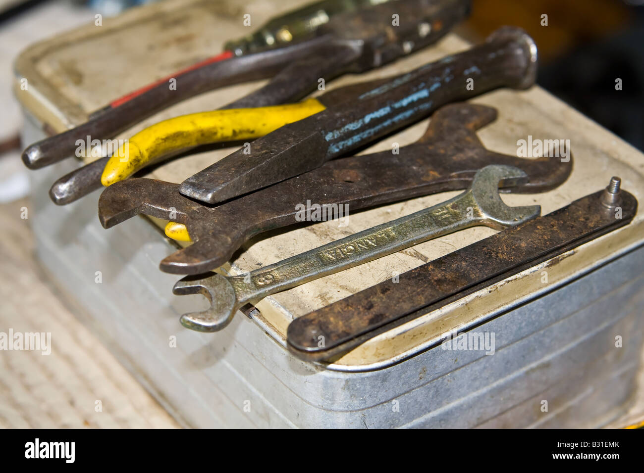 Close up old tools box uk hi-res stock photography and images - Alamy