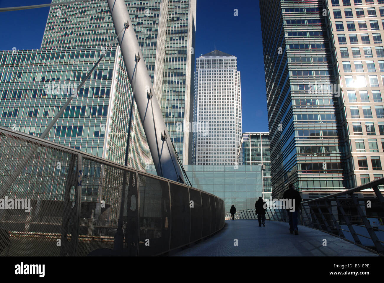 Walking Across Bank Street Footbridge East London Docklands Stock Photo ...