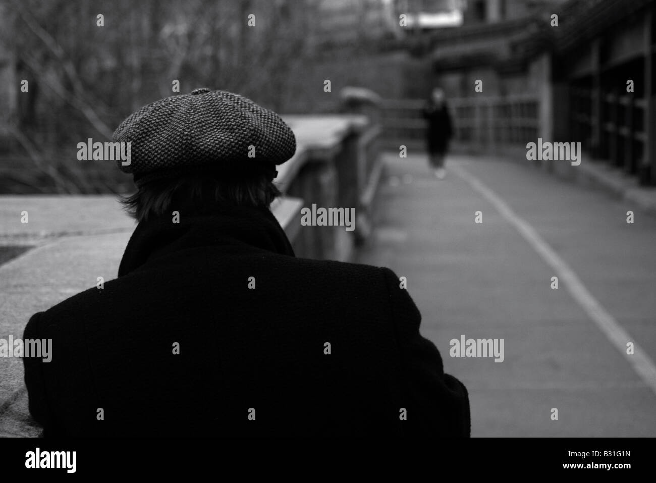 A meeting between two people on Manhattan Bridge in New York Stock ...
