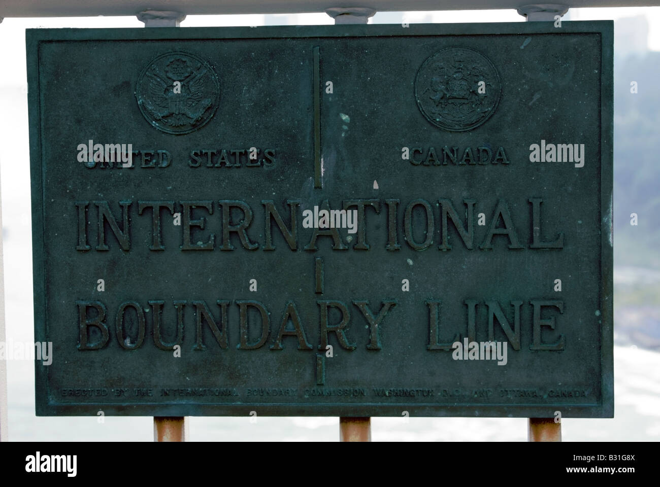 Bronze plate of Canada US International Boundary Line on Rainbow Bridge ...